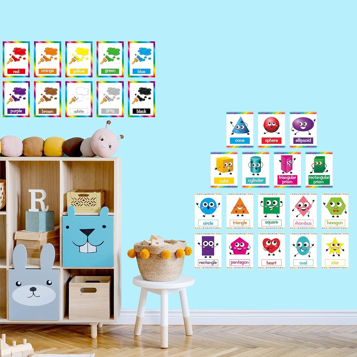 64 PCS Educational Cards, Laminated Water/Tear Proof Preschool Learning ...