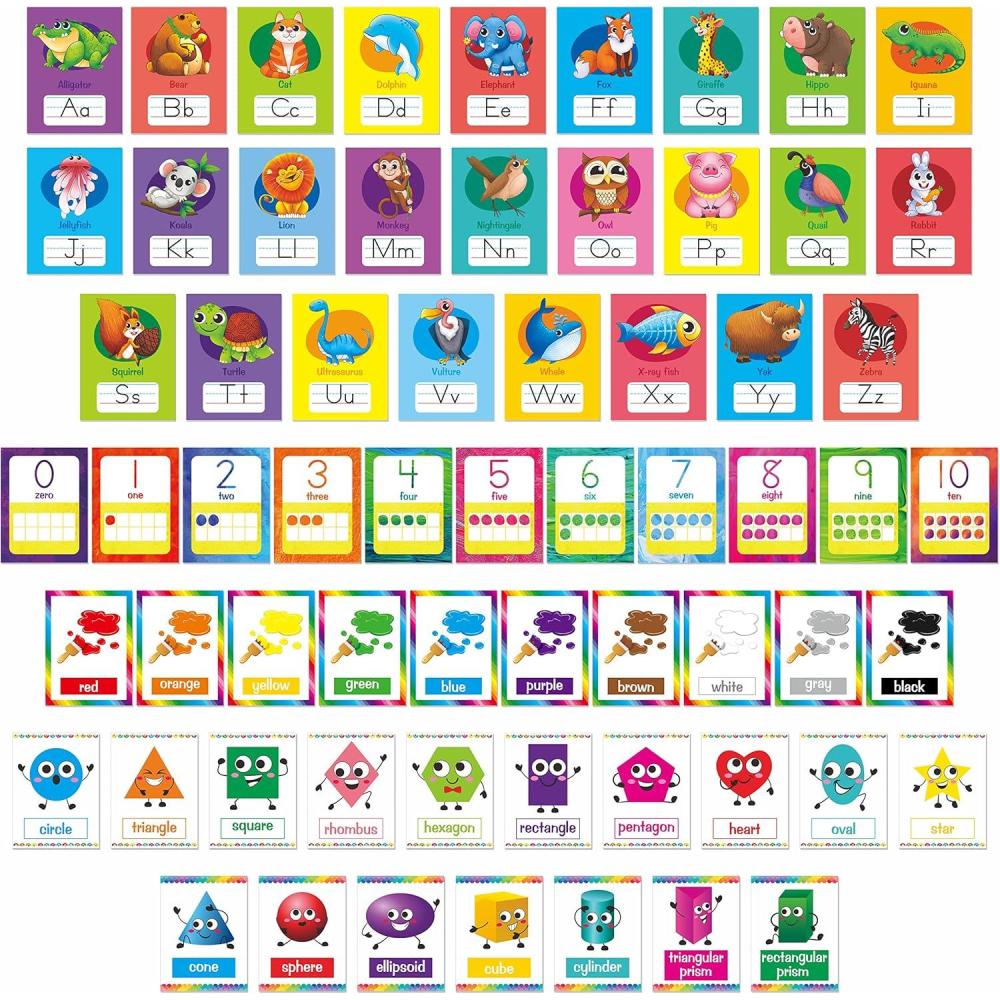 64 PCS Educational Cards, Laminated Water/Tear Proof Preschool Learning ...